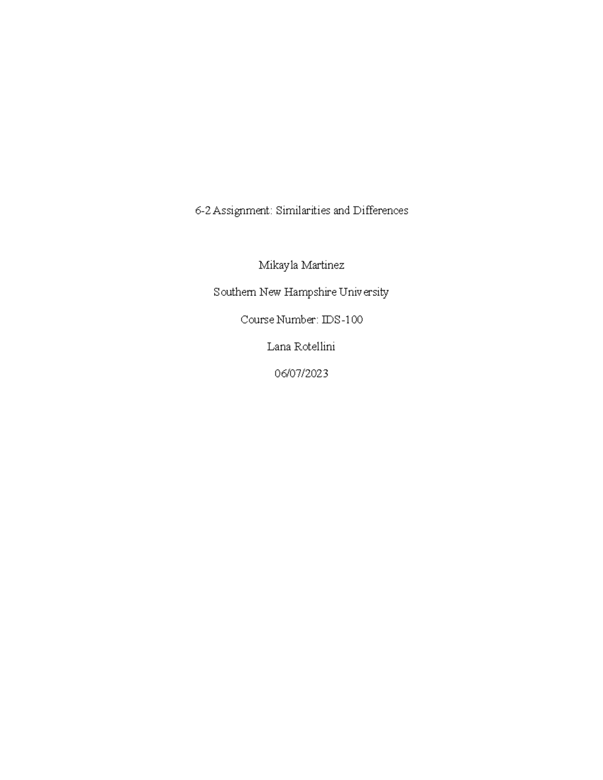 6-2 assignment Sim and Diff. - 6-2 Assignment: Similarities and ...