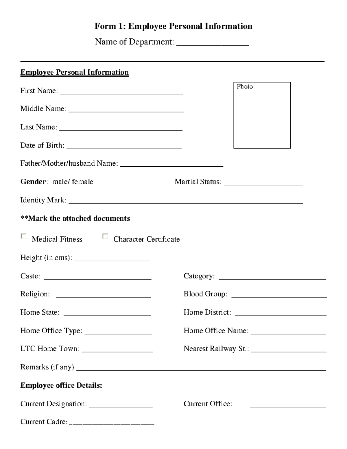 Employee Personal Information Form DCI 1 - Form 1: Employee Personal ...