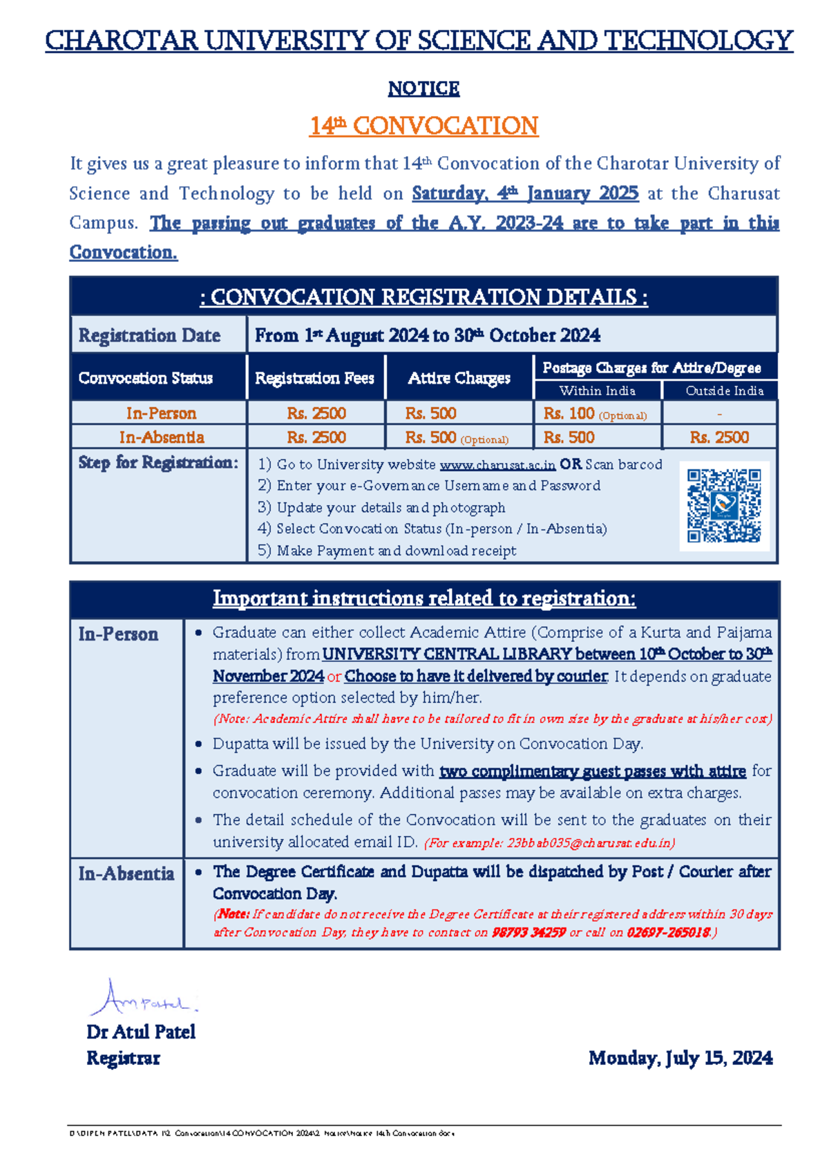 Notice 14th Convocation - D:\DIPEN PATEL\DATA 1\2. Convocation\14 ...