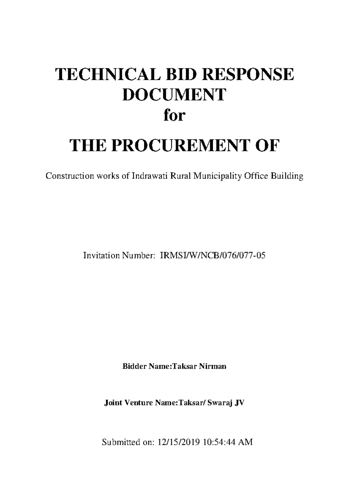 BID Response Document - dasfdsgfadgaftgfad - THE PROCUREMENT OF ...