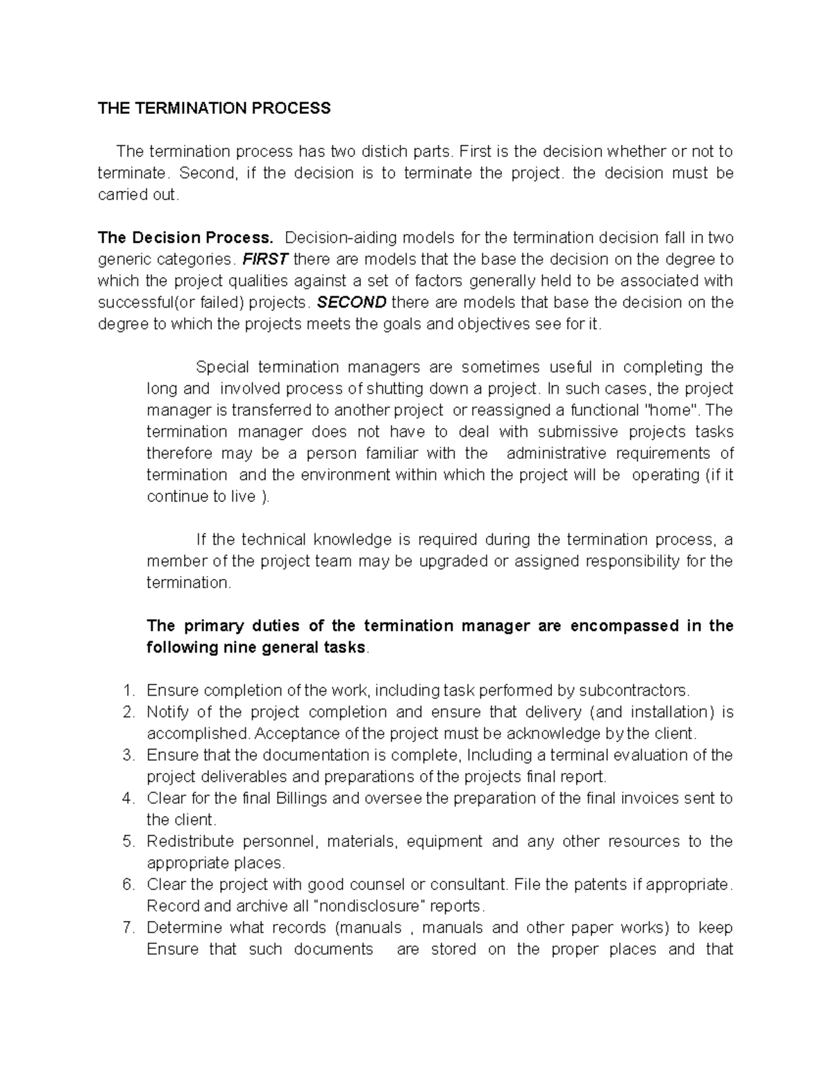 THE Termination Process - THE TERMINATION PROCESS The termination ...