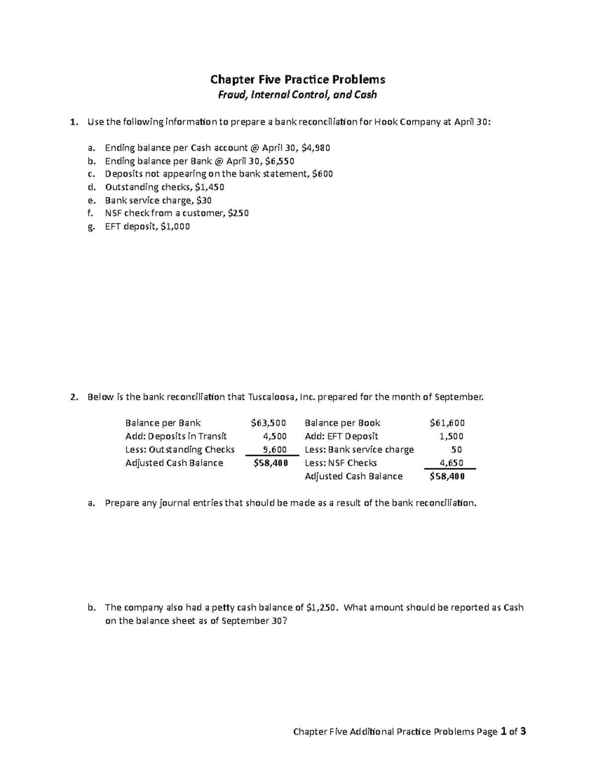 Chapter Five Additional Practice Problems Updated Chapter Five