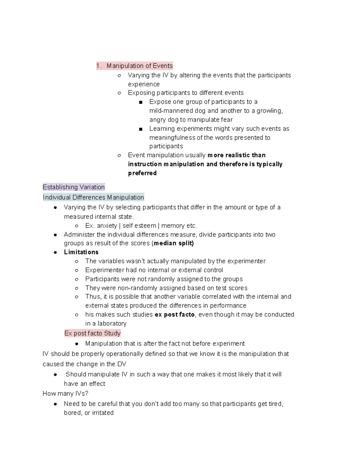 EXAM 2 Study Guide Exam 2 PART 3 - Manipulation of Events Varying the ...