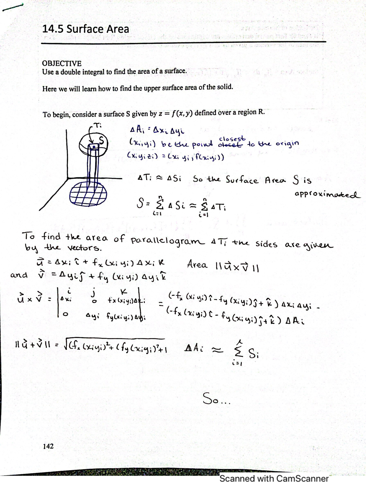 Calculus 3 14.5 notes - 14 Surface Area OBJECTIVE Use a double integral ...