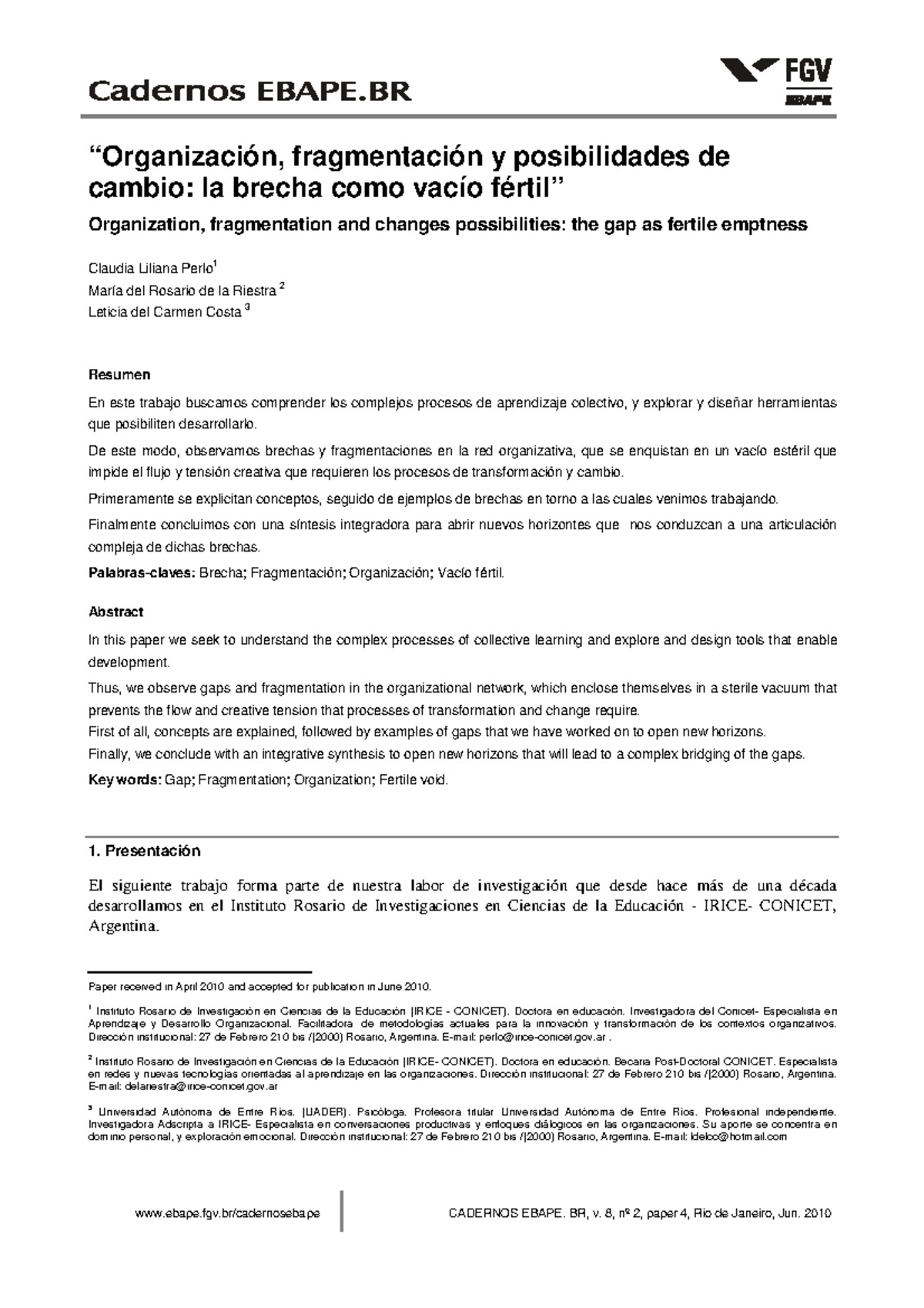 “Organización, fragmentación y posibilidades de - ebape.fgv ...