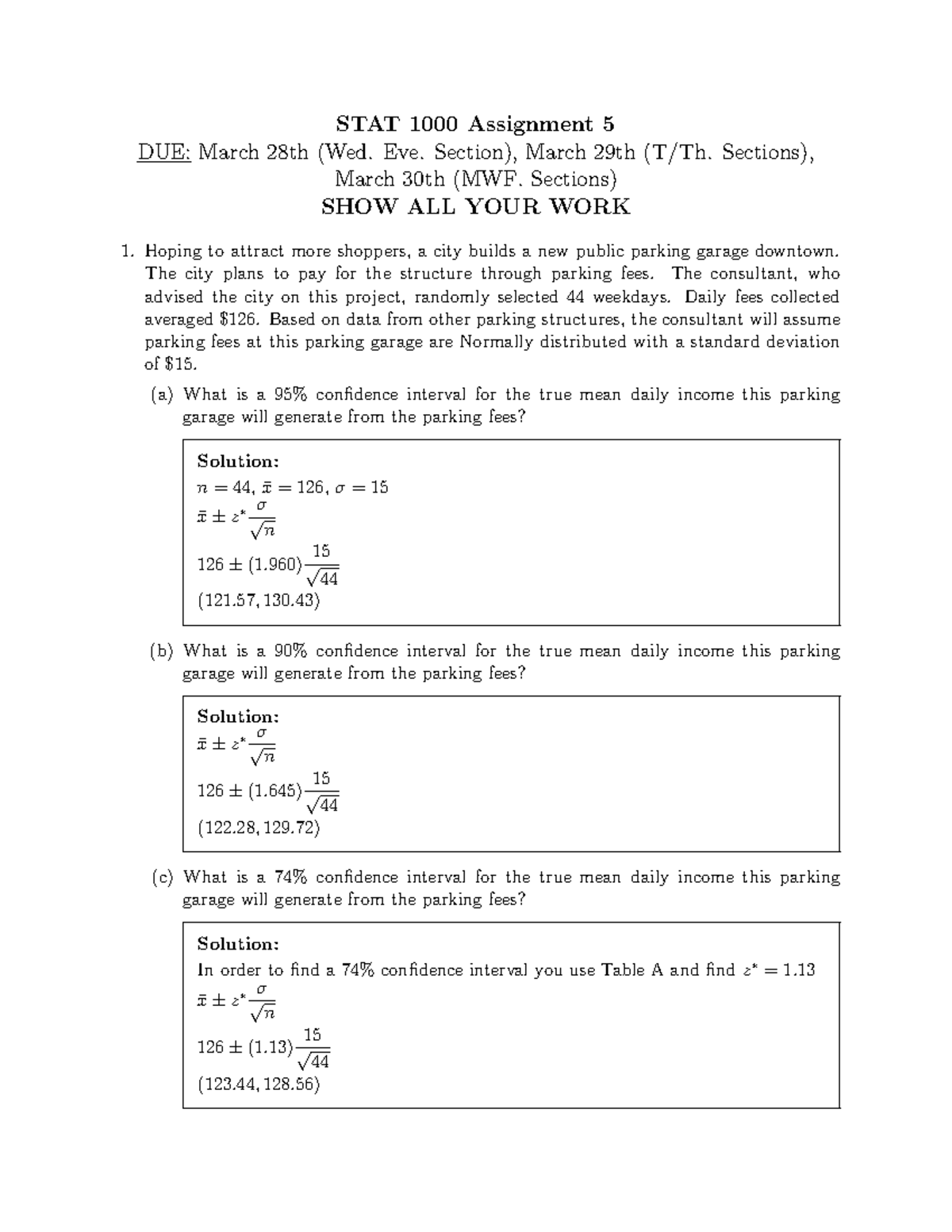 A5 - assignment - STAT 1000 Assignment 5 DUE:March 28th (Wed. Eve ...