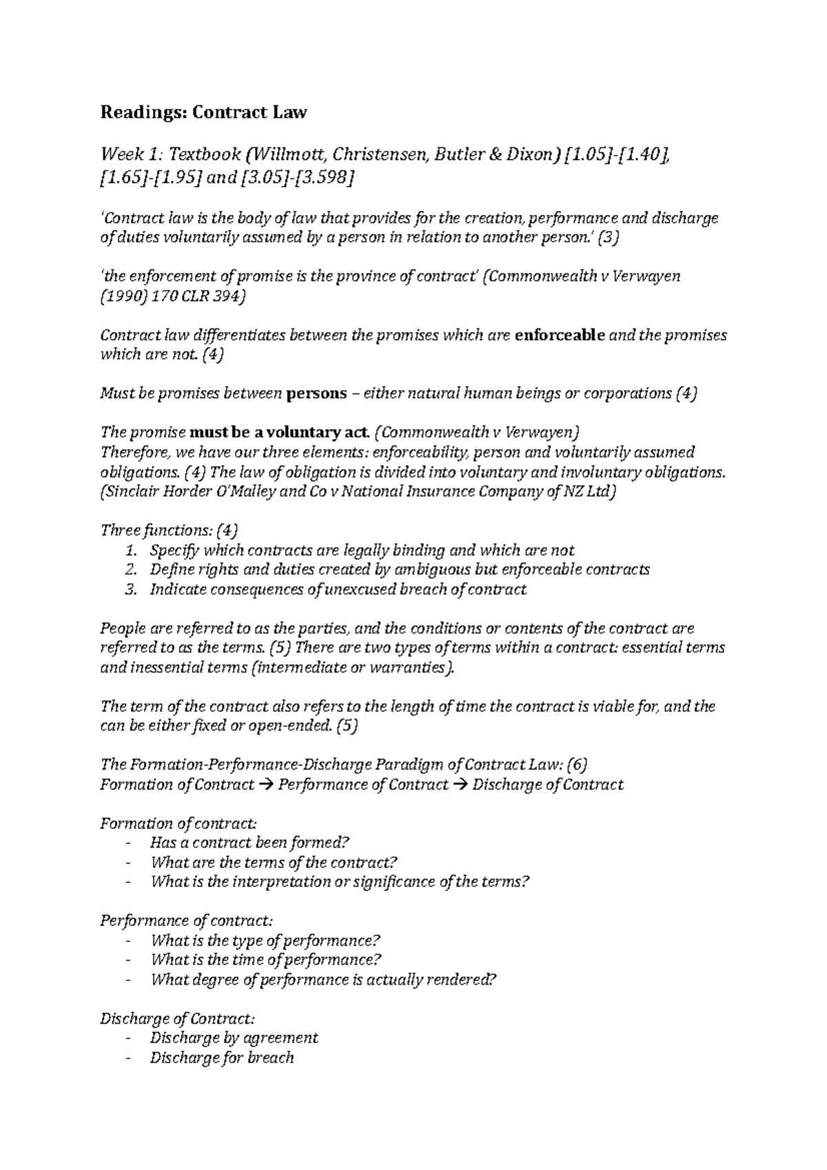 Readings - Contract Law - Readings: Contract Law Week 1: Textbook ...