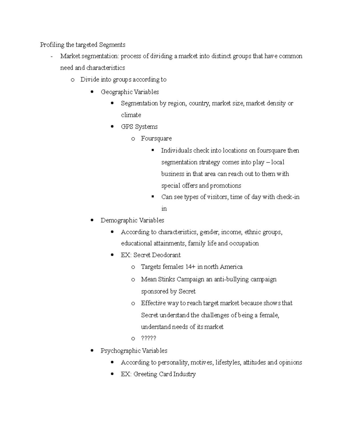 Chapter 3 Part 1 - Notes - Profiling the targeted Segments - Market ...