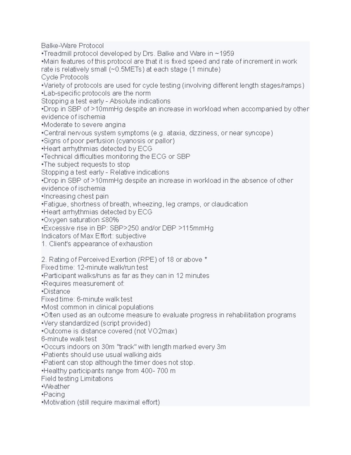 Exsc 43 - Practice - Balke-Ware Protocol •Treadmill protocol developed ...