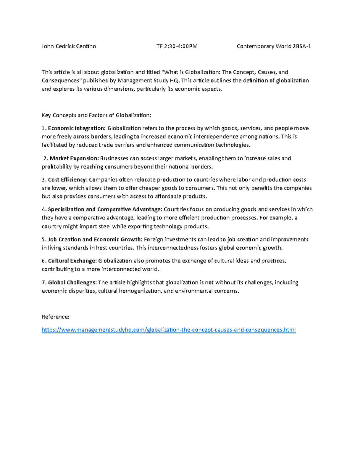 Assignment 1 - Hehe - John Cedrick Centino TF 2:30-4:00PM Contemporary ...