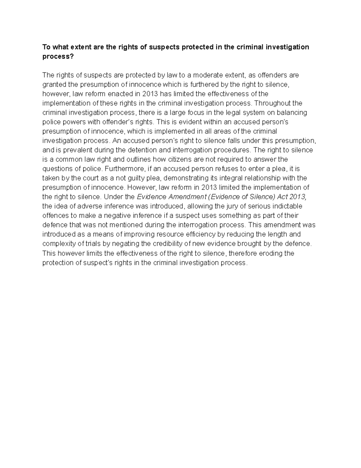 To what extent are the rights of suspects protected in the criminal ...
