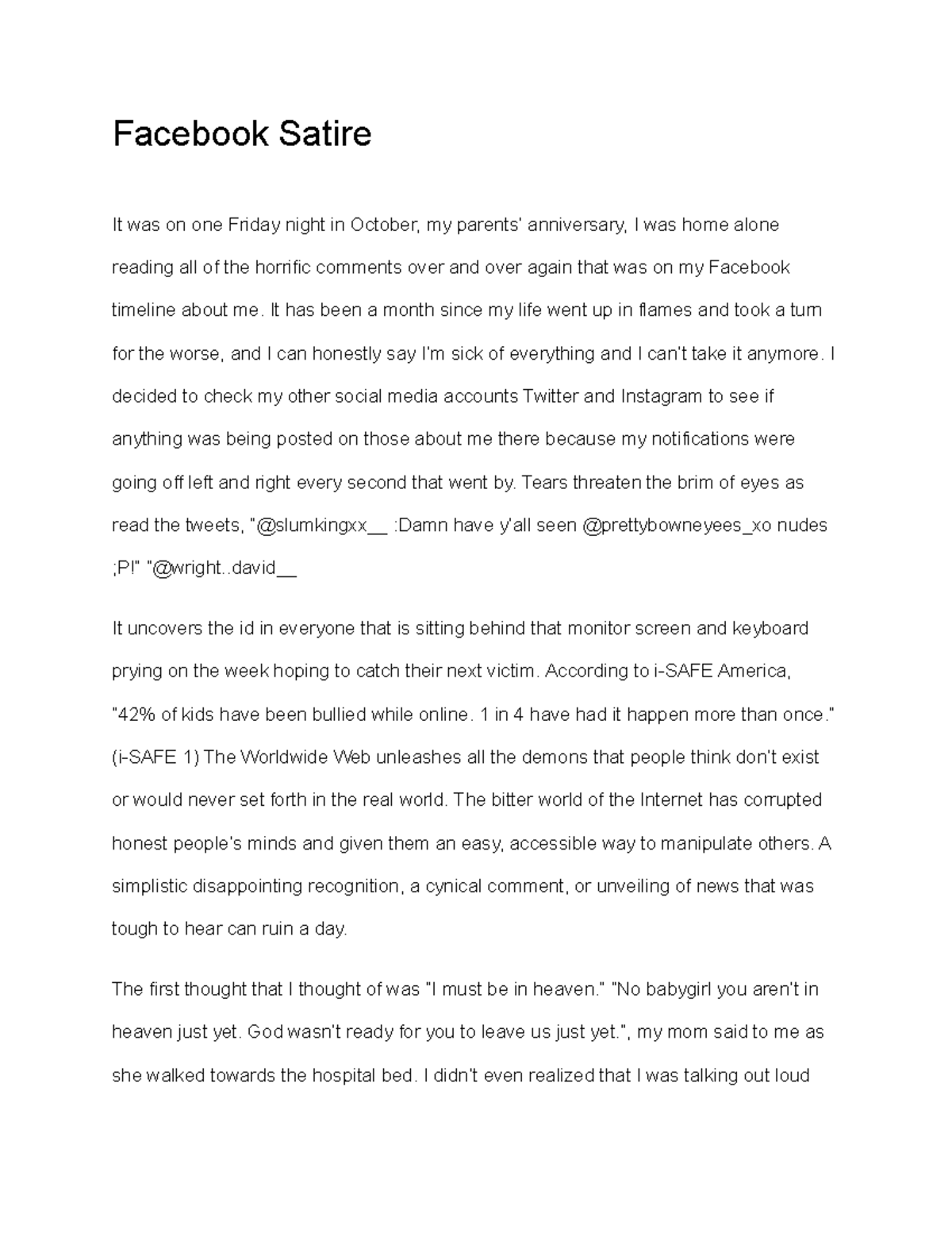 Facebook Satire - Grade: A+ - Facebook Satire It was on one Friday ...