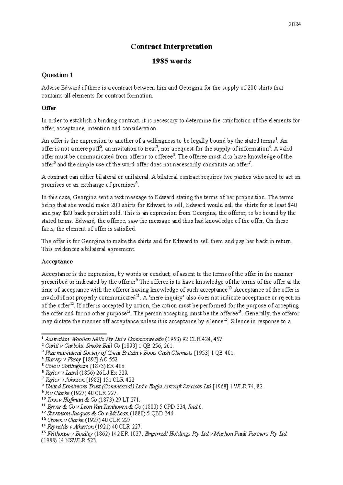 LLB202 Contract Interpretation - Contract Interpretation 1985 words ...