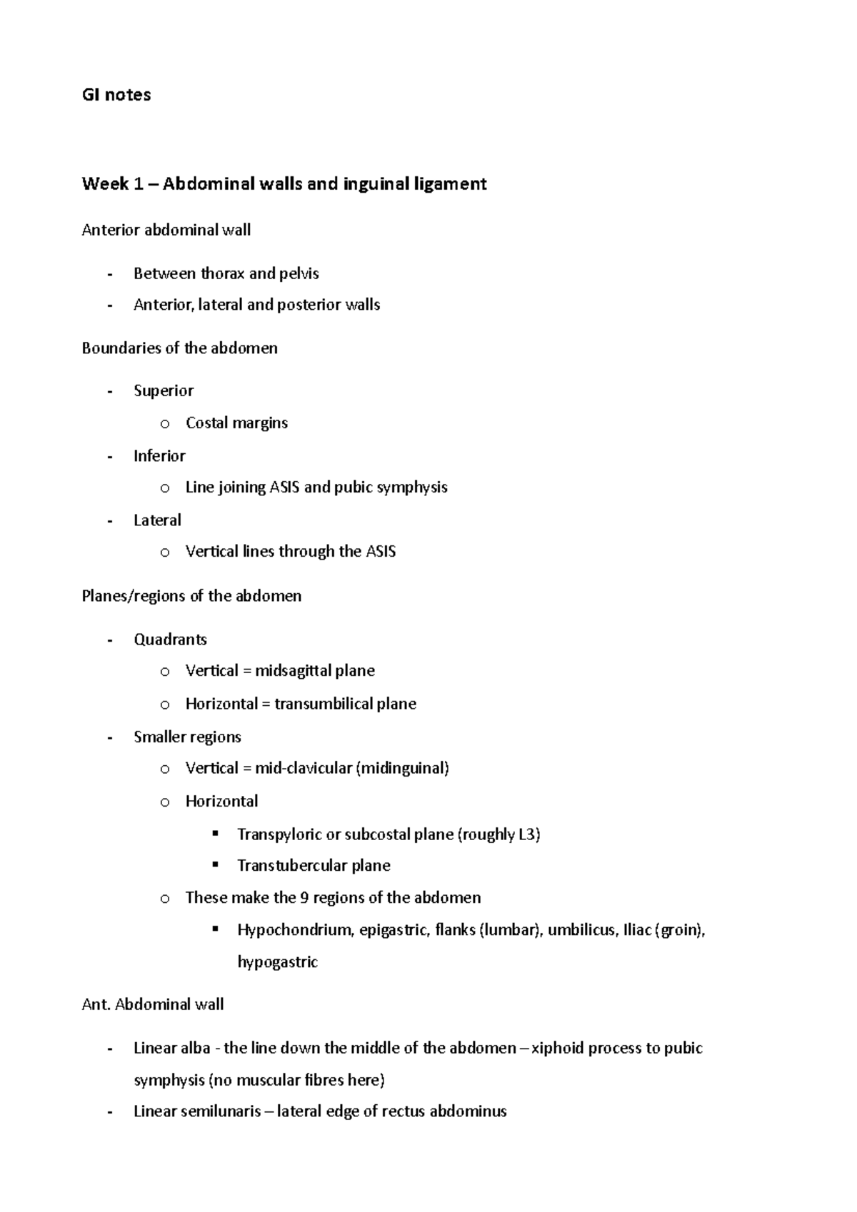 GI notes - GI notes Week 1 – Abdominal walls and inguinal ligament ...