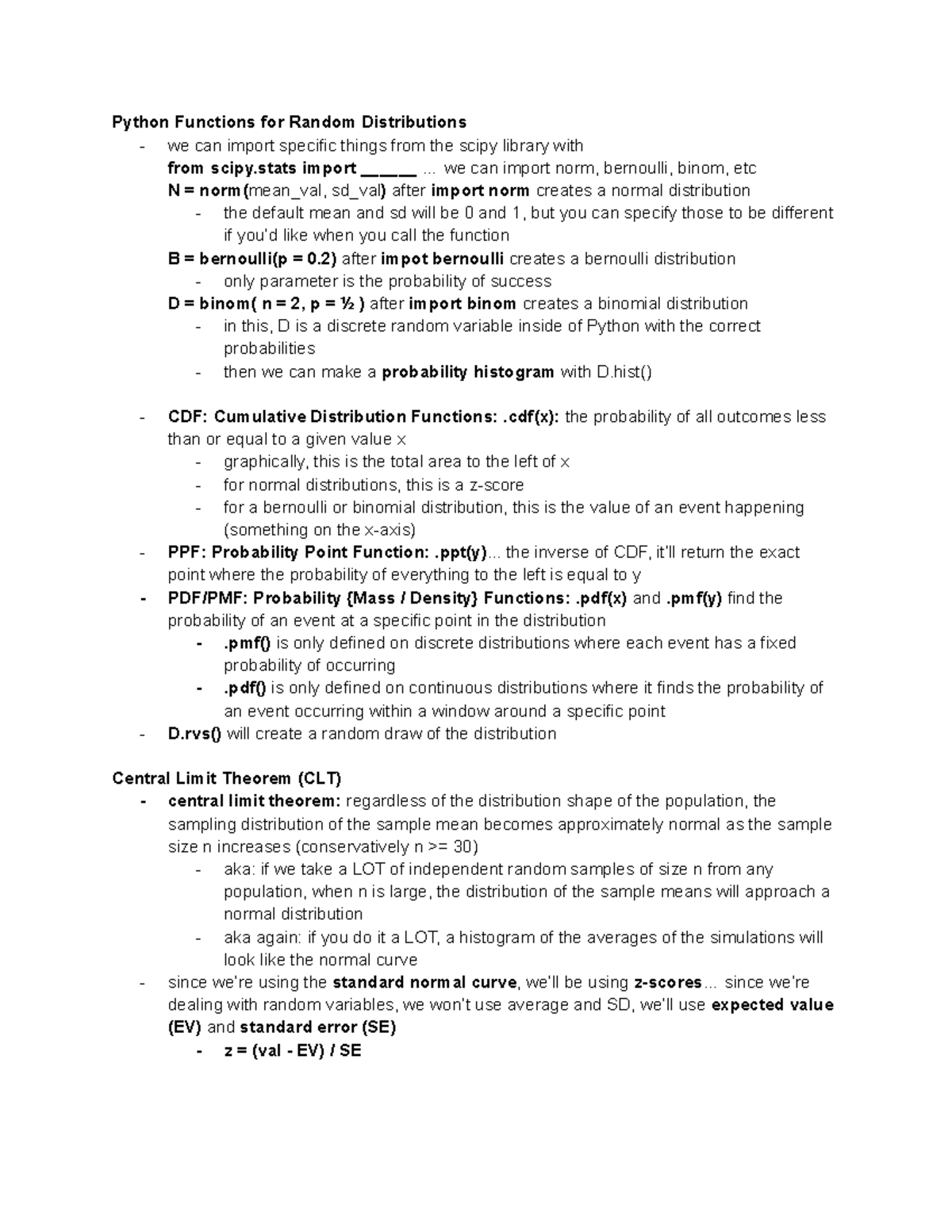 Stat107notes 7 - Lecture notes 7 - Python Functions for Random ...