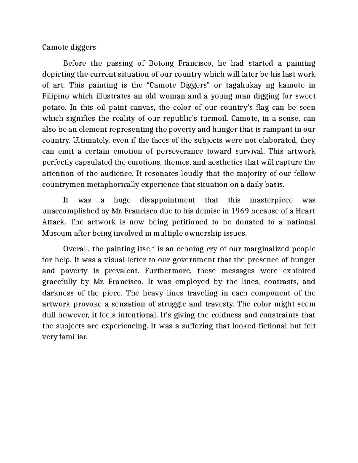 Art Appreciation Camote Diggers STI college - Camote diggers Before the passing of Botong ...