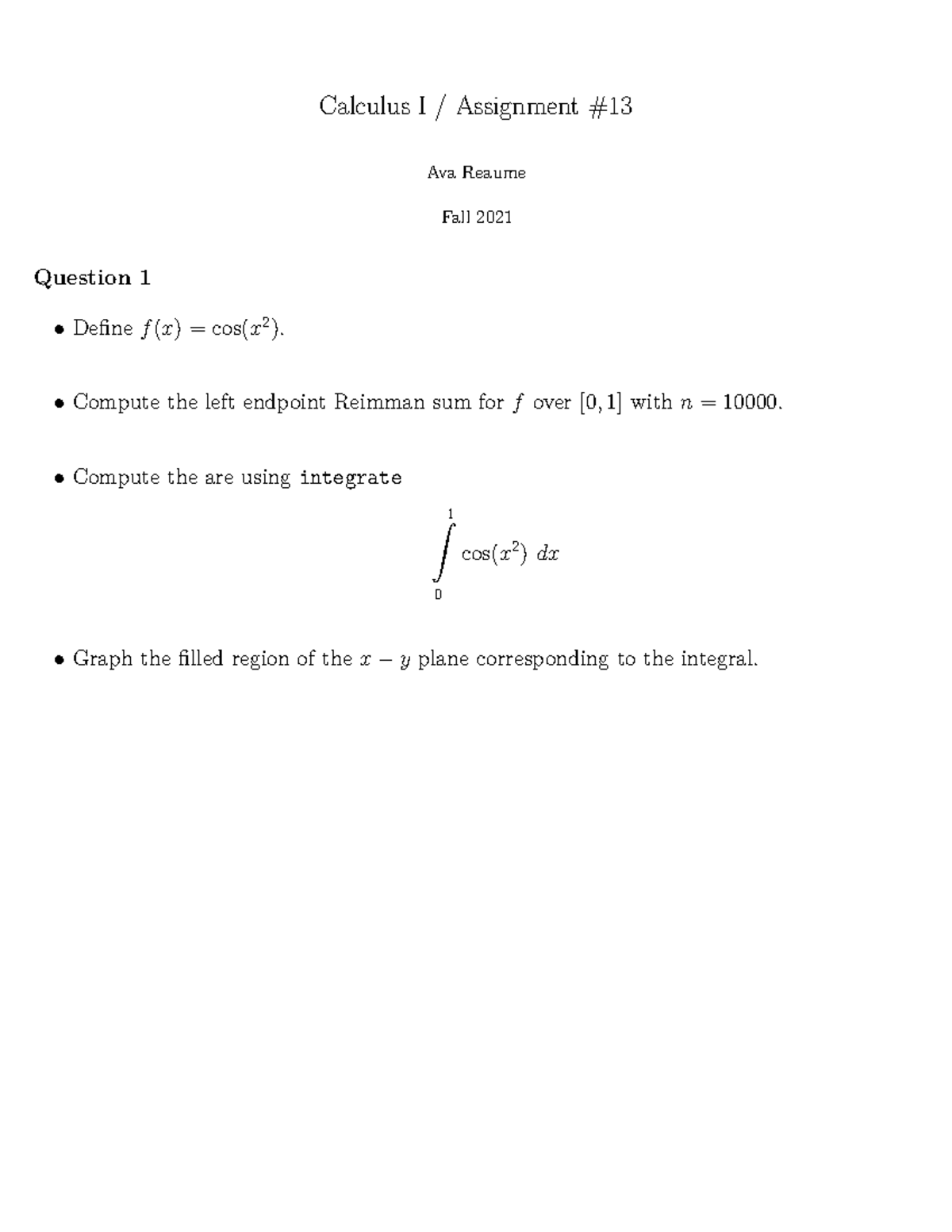 Assignment 13 - Calculus homework example - Calculus I / Assignment ...