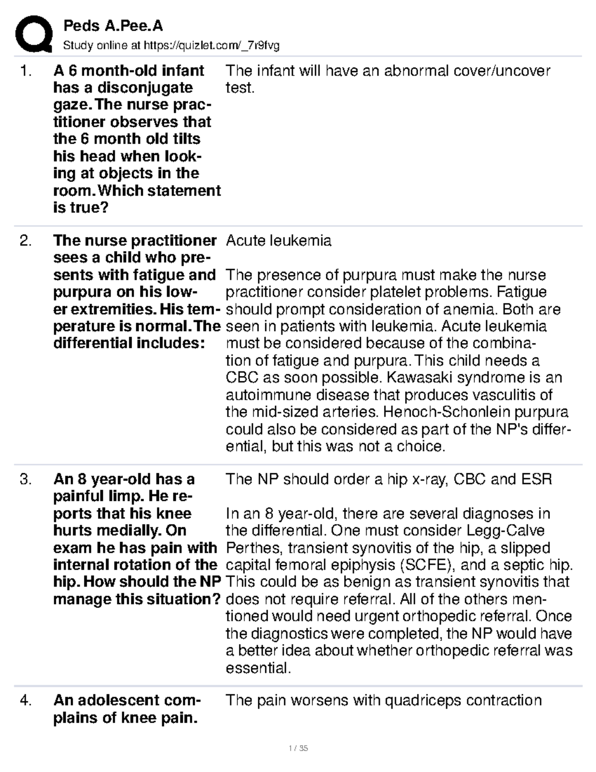 Peds A.Pee.A Quizlet - review questions - Study online at quizlet ...