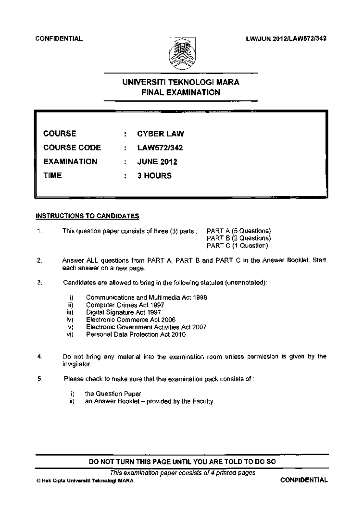 Exam 18 June 2012, questions - UNIVERSITI TEKNOLOGI MARA FINAL ...