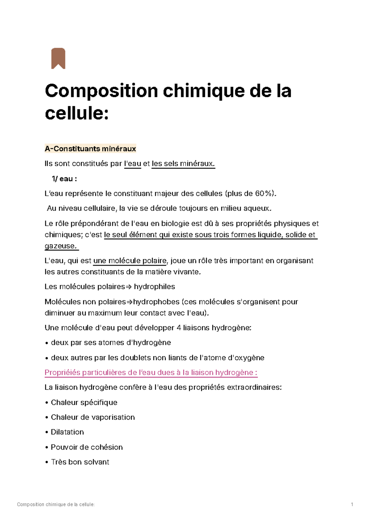 Composition chimique de la cellule-1 - Composition chimique de la ...