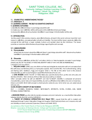 UTS - Module 5 - UTS - I. CODE: GEC 1 II TITLE: UNDERSTANDING THE SELF ...