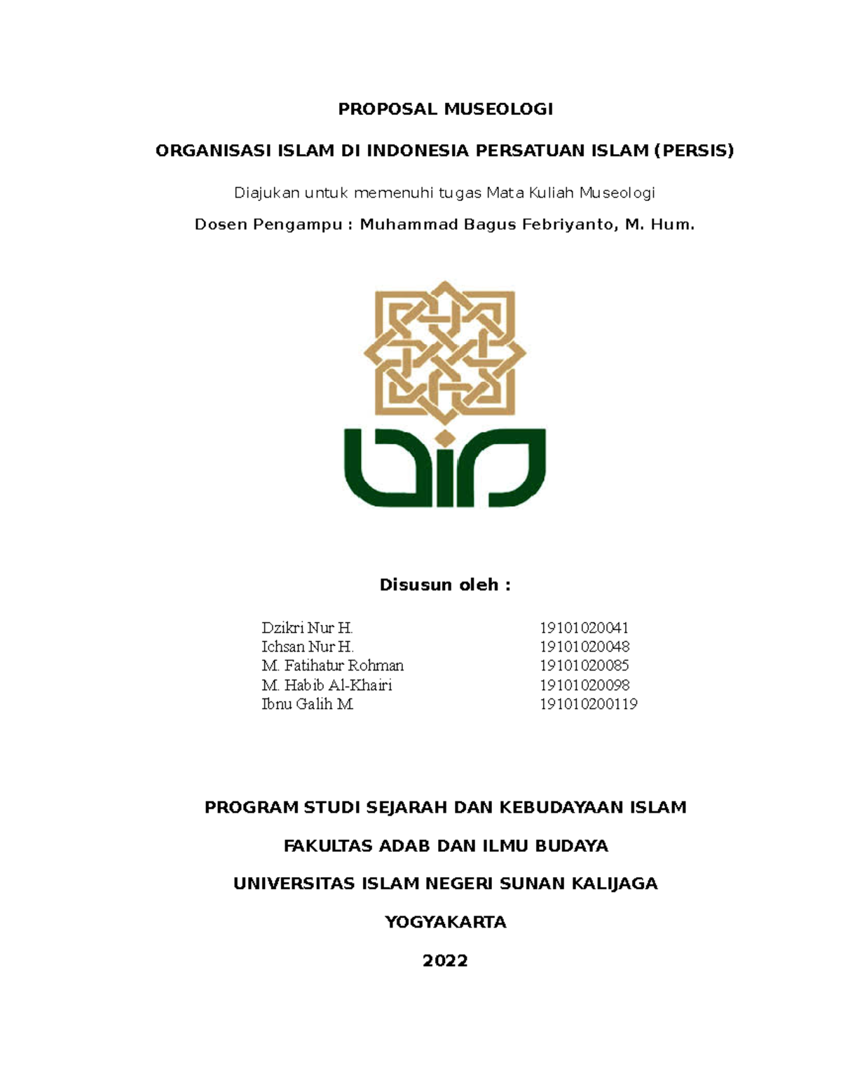 Proposal Museolgi Kelompok 1 Ormas Islam - PROPOSAL MUSEOLOGI ...