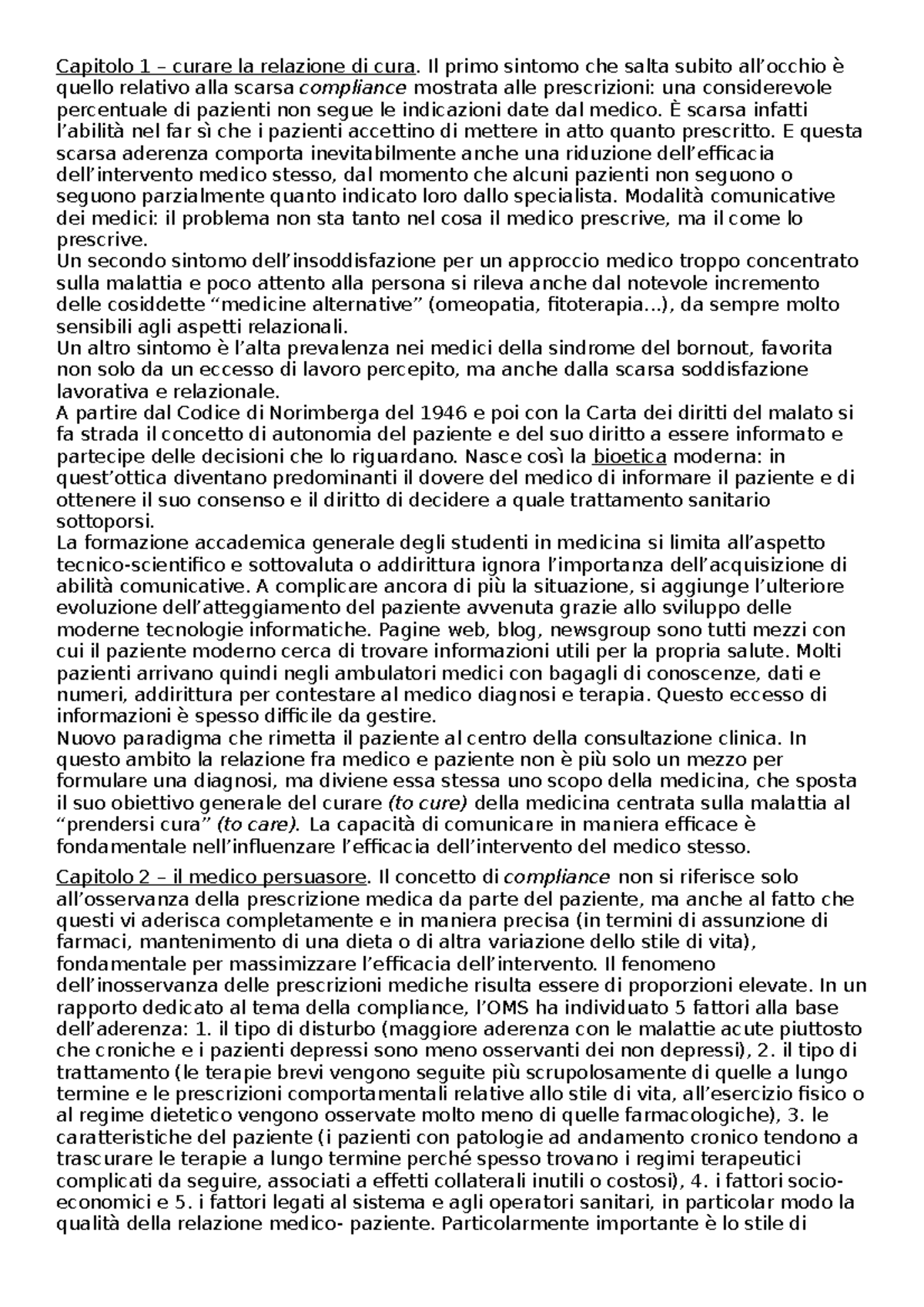 Il tocco, il rimedio, la parola riassunto - Capitolo 1 – curare la relazione di cura. Il primo ...