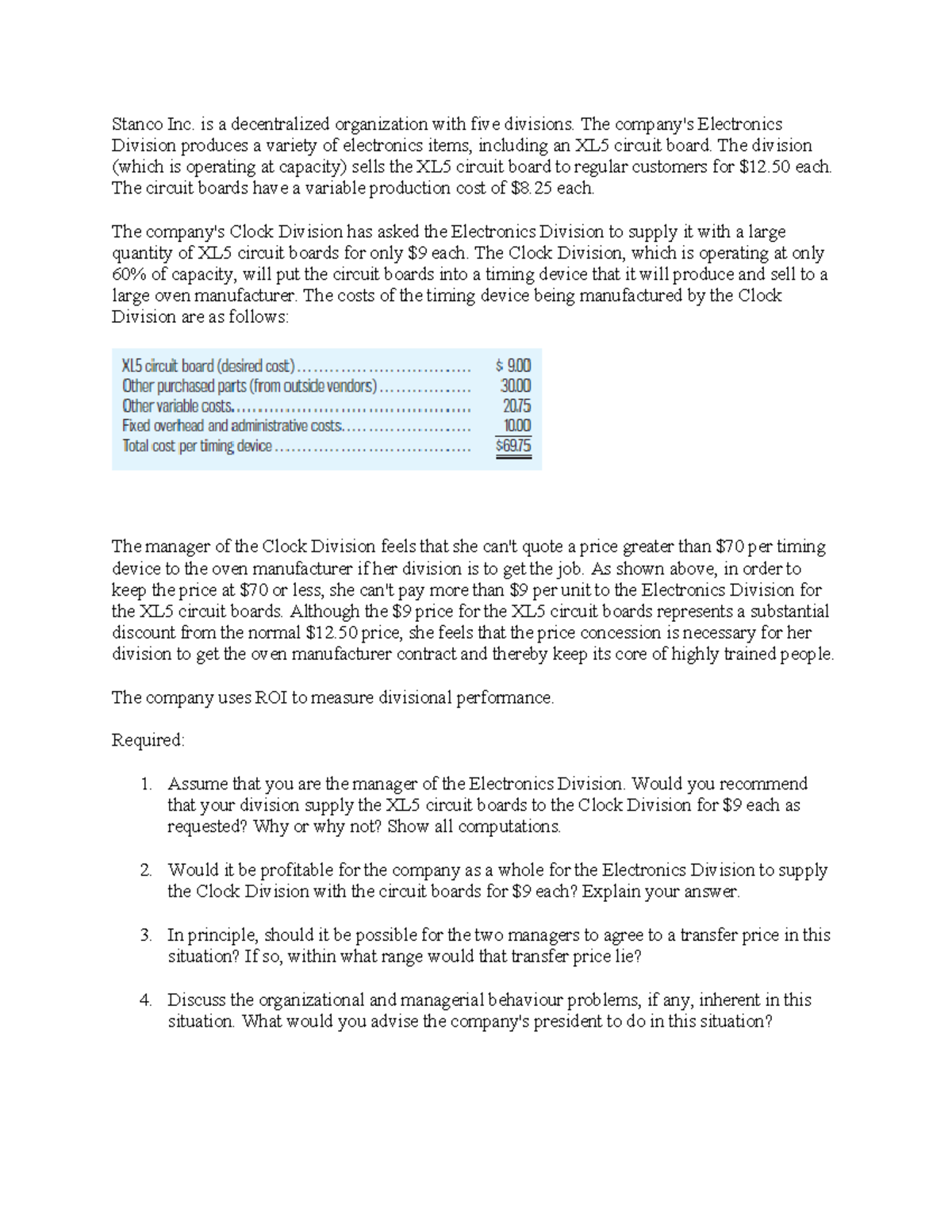 Transfer+Pricing+Problem+and+Solution - Stanco Inc. is a decentralized ...