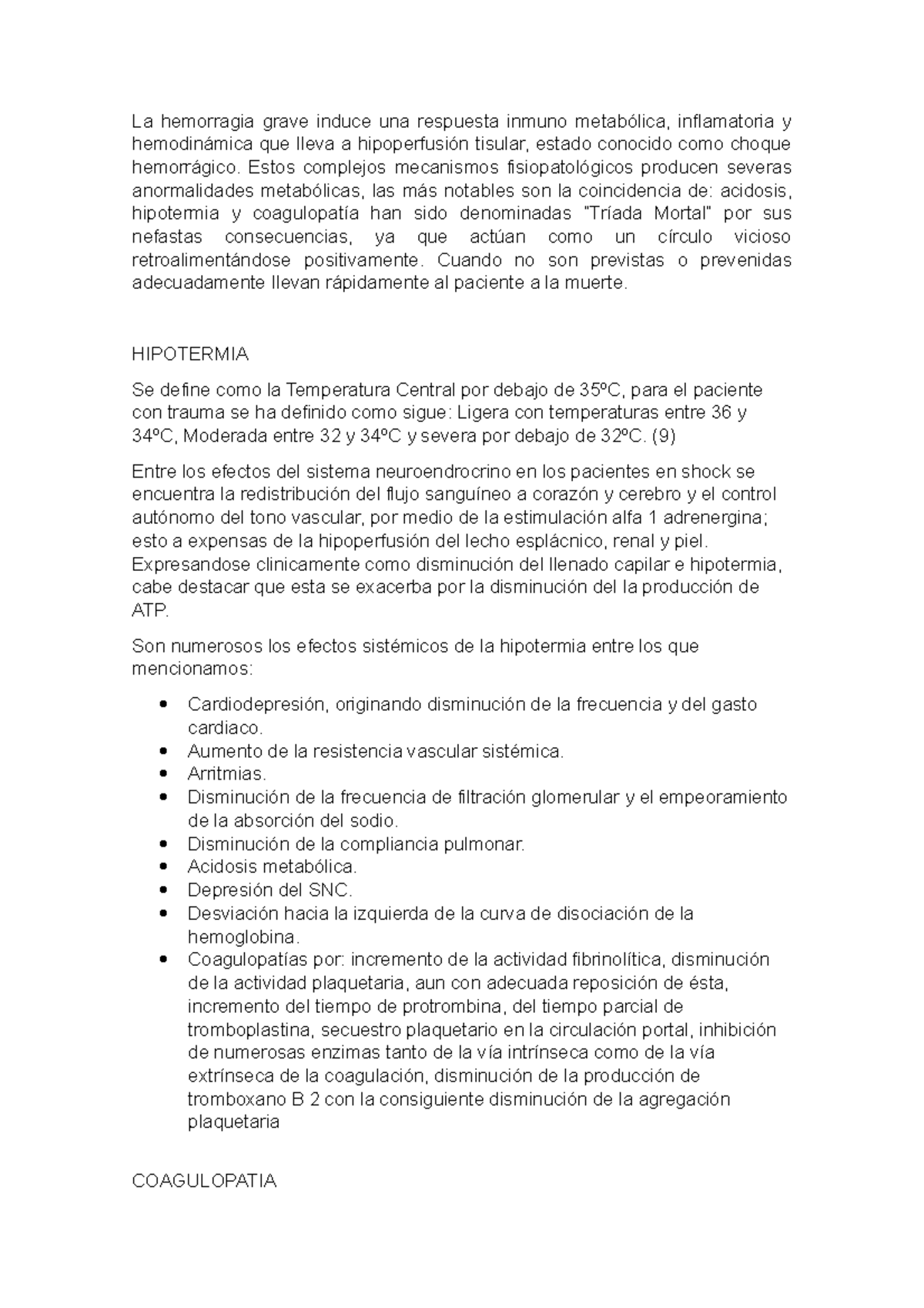 Triada DE LA Muerte - La hemorragia grave induce una respuesta inmuno ...