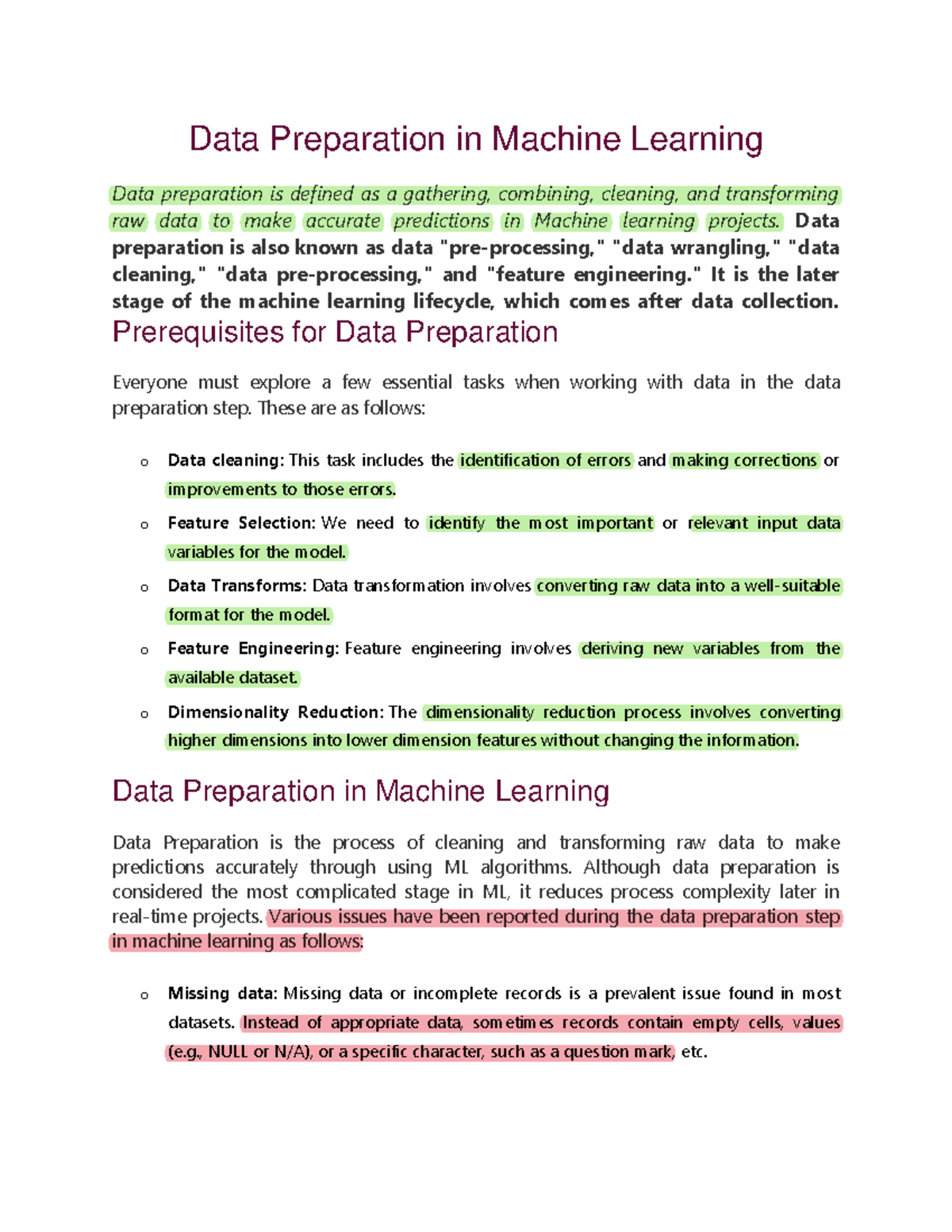 Data preparation in ML - Machine Learning - Data Preparation in Machine ...