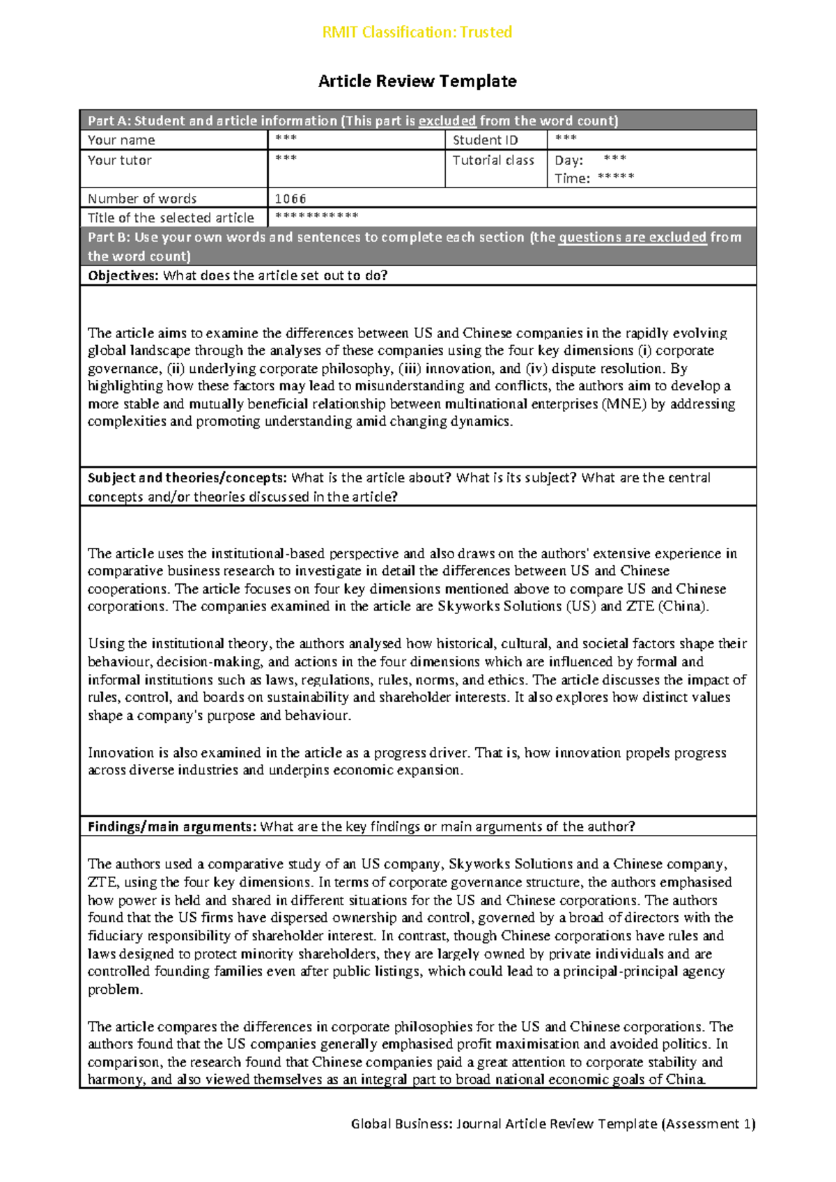 Sample 2- Journal Article Review - Global Business: Journal Article ...