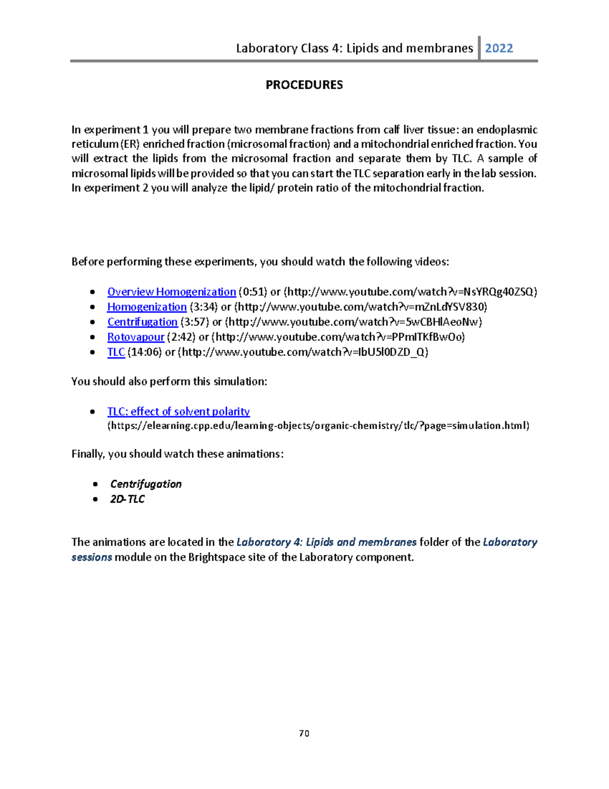 BCH2333 2022 L4 Procedure - Lipids and Derivatives - Bch448H1 - U of T - Studocu