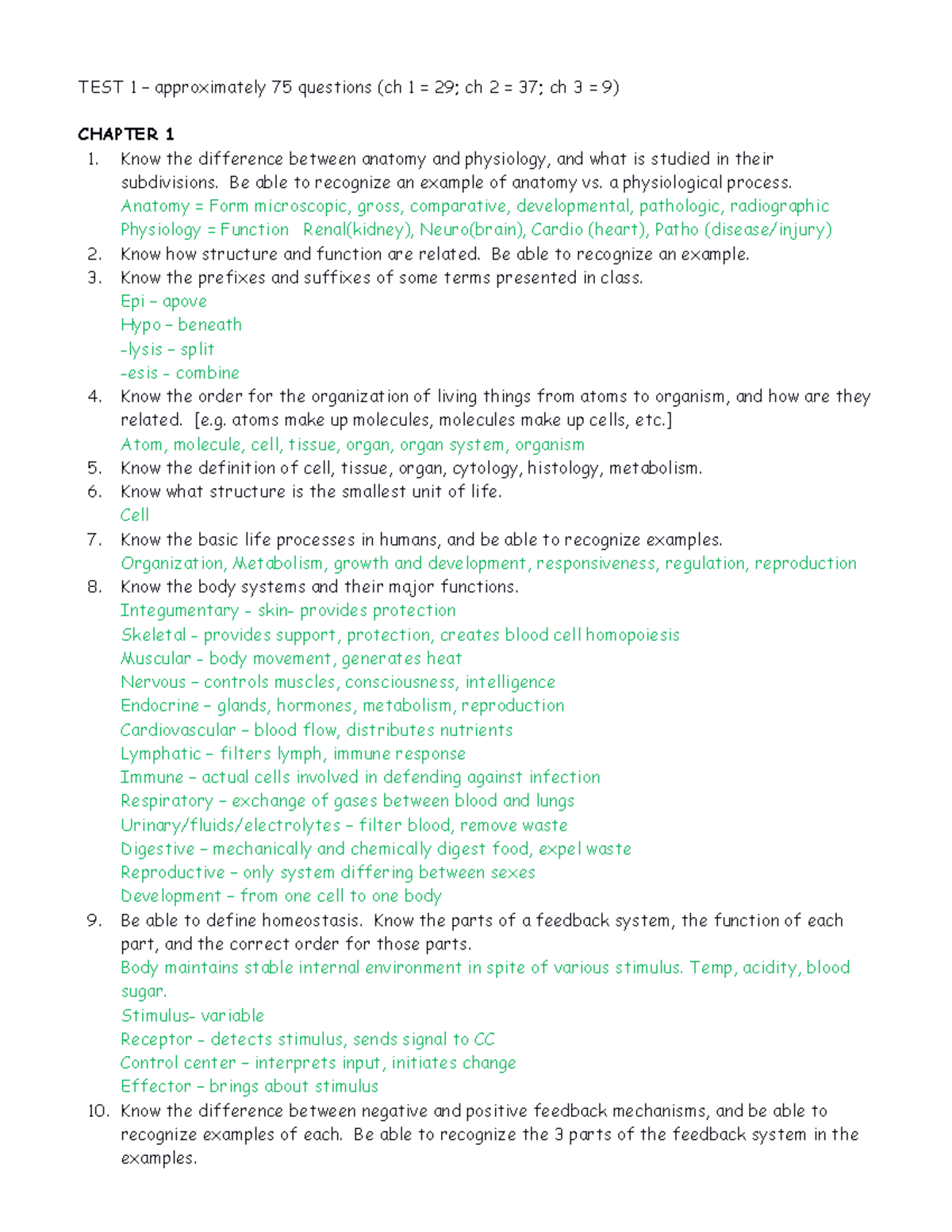 Anatomy Review - HJBH - TEST 1 – approximately 75 questions (ch 1 = 29 ...