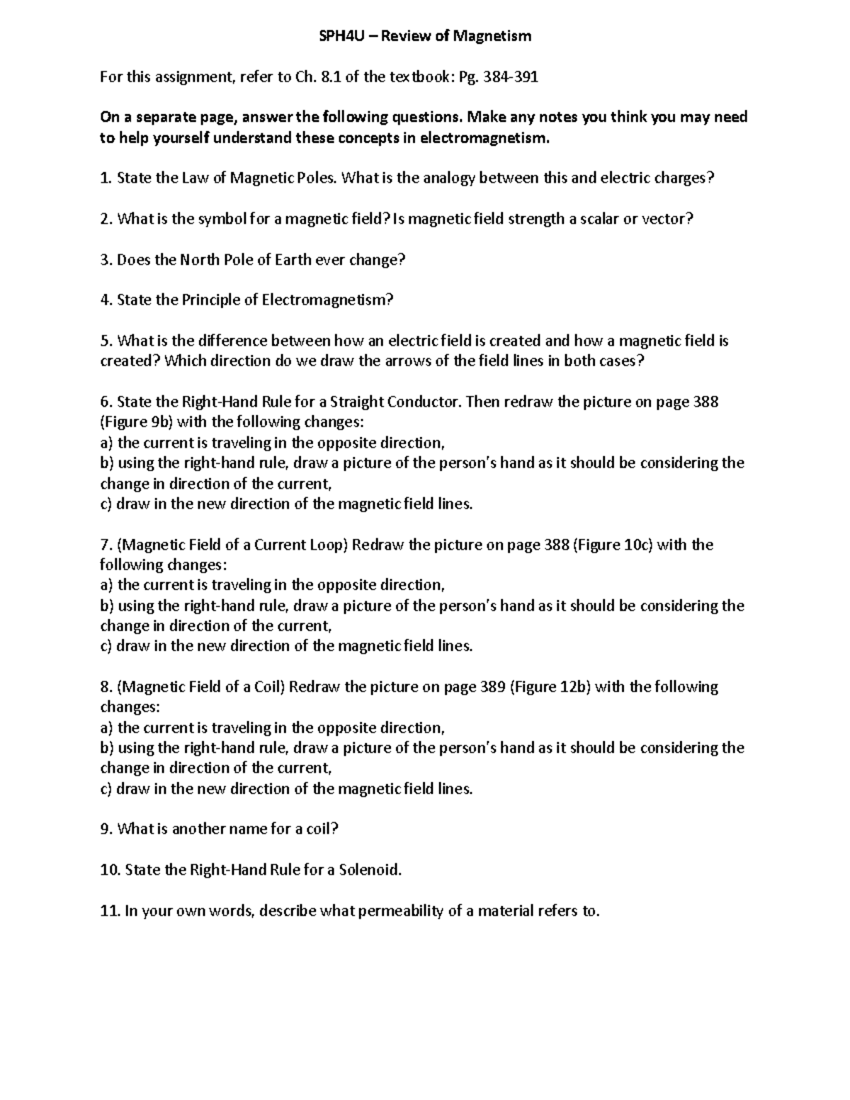 8.1 - Magnets and Electromagnetism - Review Assignment - SPH4U – Review ...