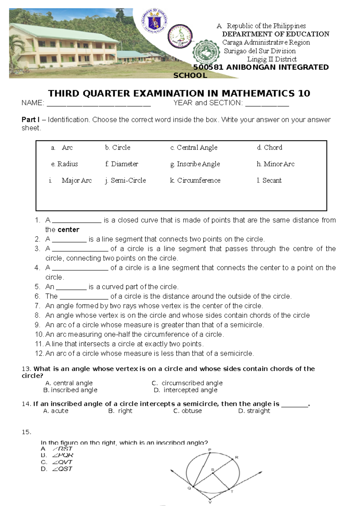 MATH 10 - math 10 - A Republic of the Philippines DEPARTMENT OF ...