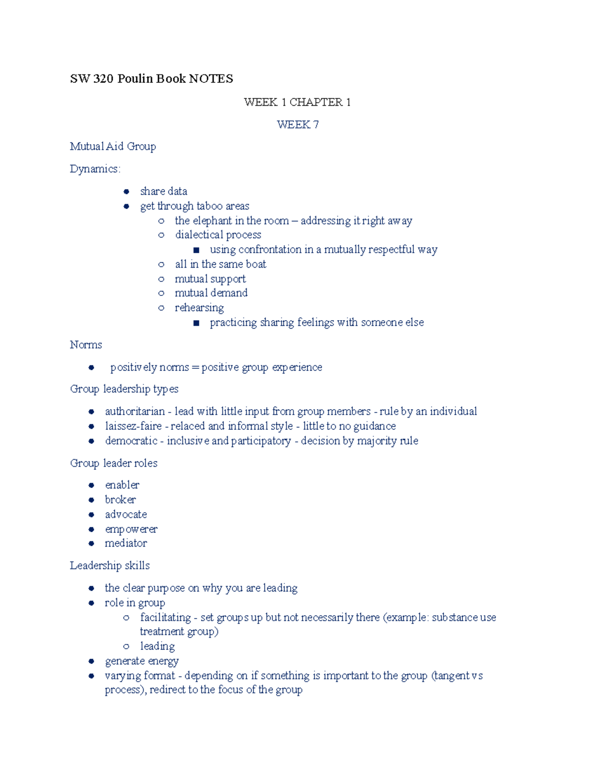Sw 320 - lecture notes - SW 320 Poulin Book NOTES WEEK 1 CHAPTER 1 WEEK ...