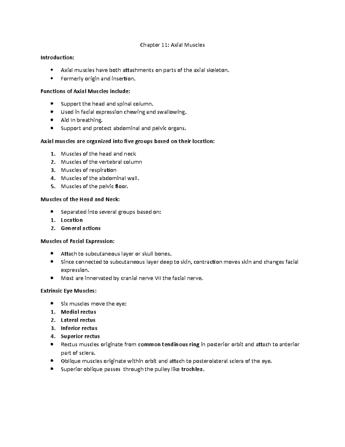 Axial Muscles - Formerly origin and insertion. Functions of Axial ...