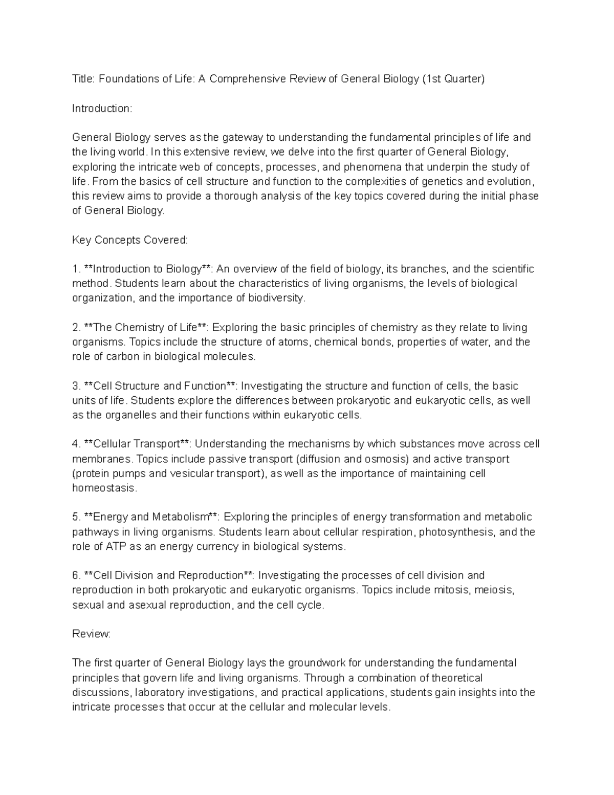 Reviewer 1 sf sdf sdf sd s s - Title: Foundations of Life: A ...