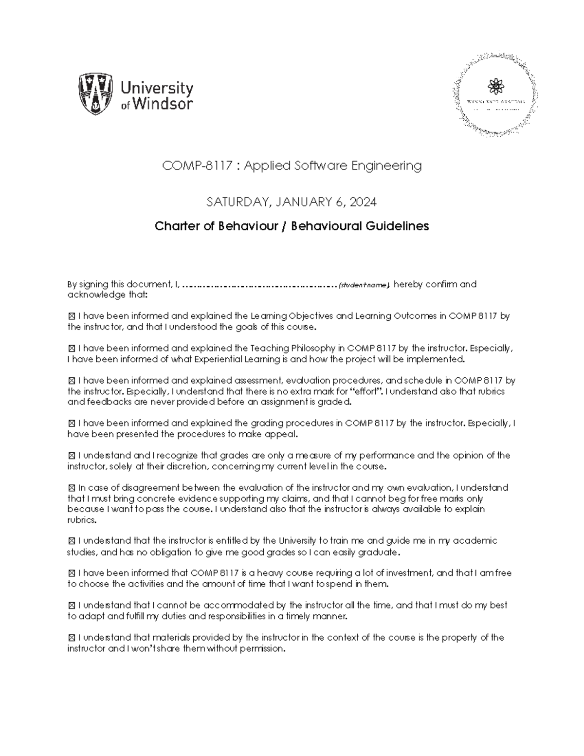 COMP8117 Acknowledegment - COMP-8117 : Applied Software Engineering SATURDAY, JANUARY 6, 2024 ...