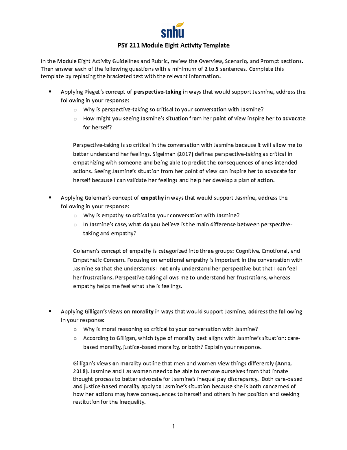 PSY 211 Module Eight Activity - Then answer each of the following ...
