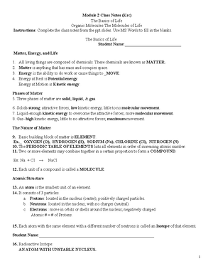 Bio class notes mod 1 - BIO 130 MODULE 1 (Class Notes) INTRODUCTION TO ...