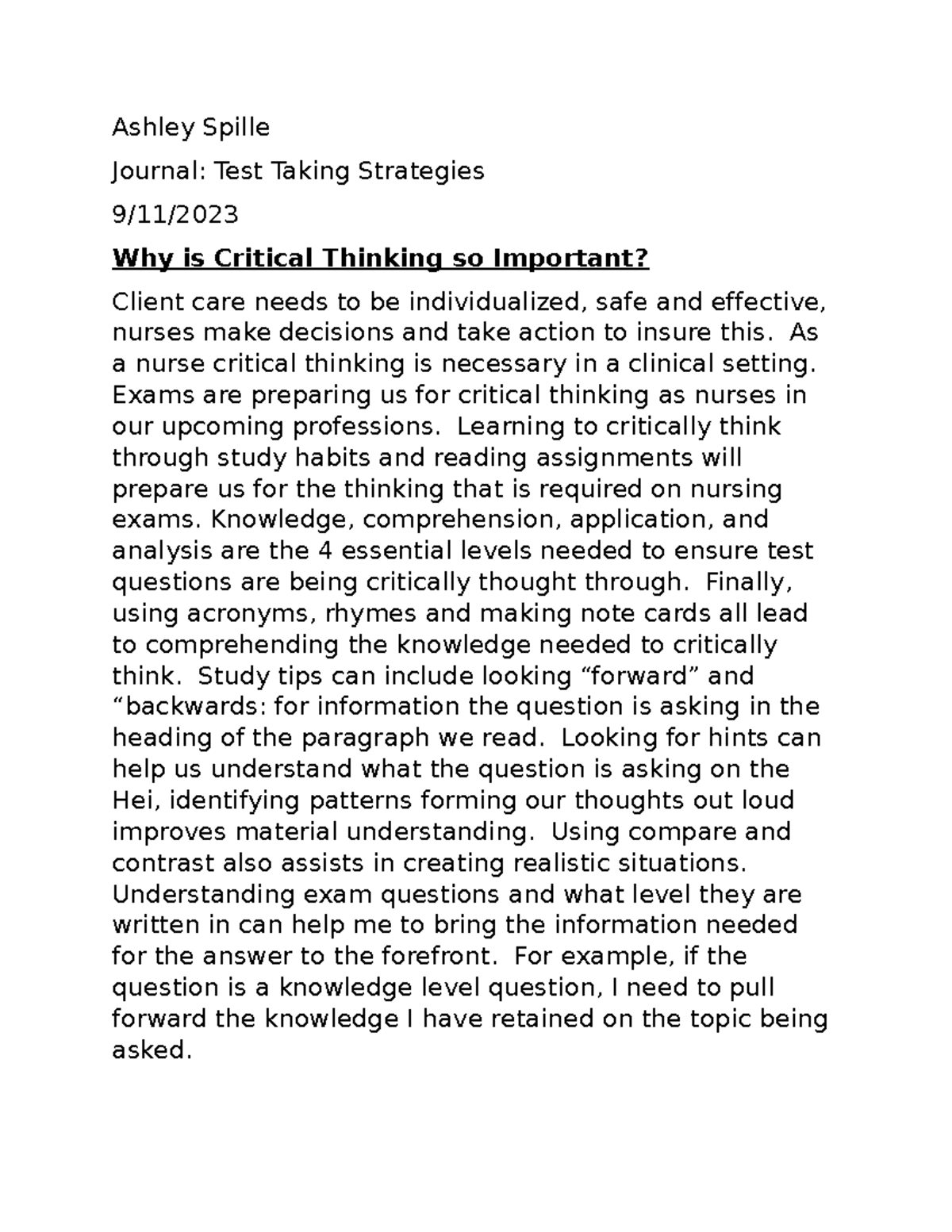 Journal test taking strategies - Ashley Spille Journal: Test Taking ...