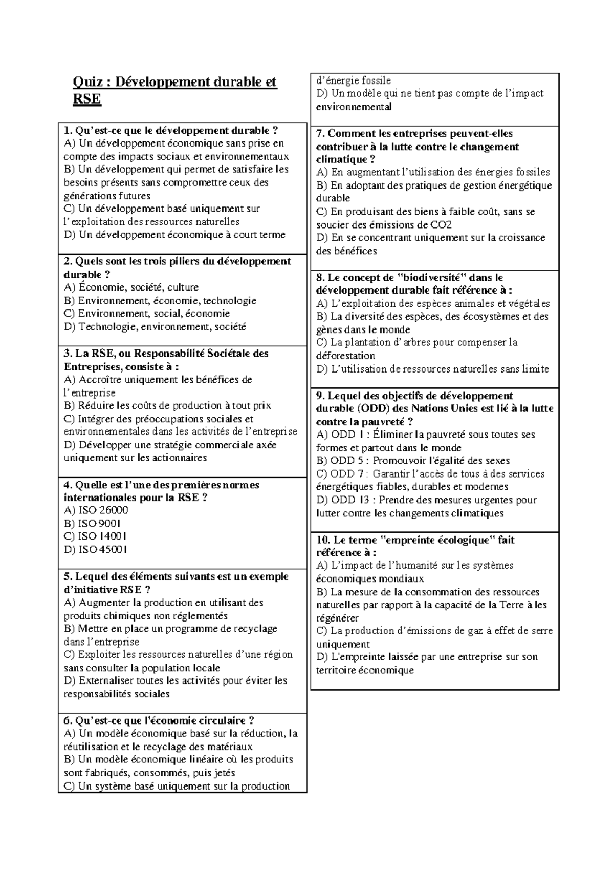 Quiz développement durable - Comment les entreprises peuvent-elles ...
