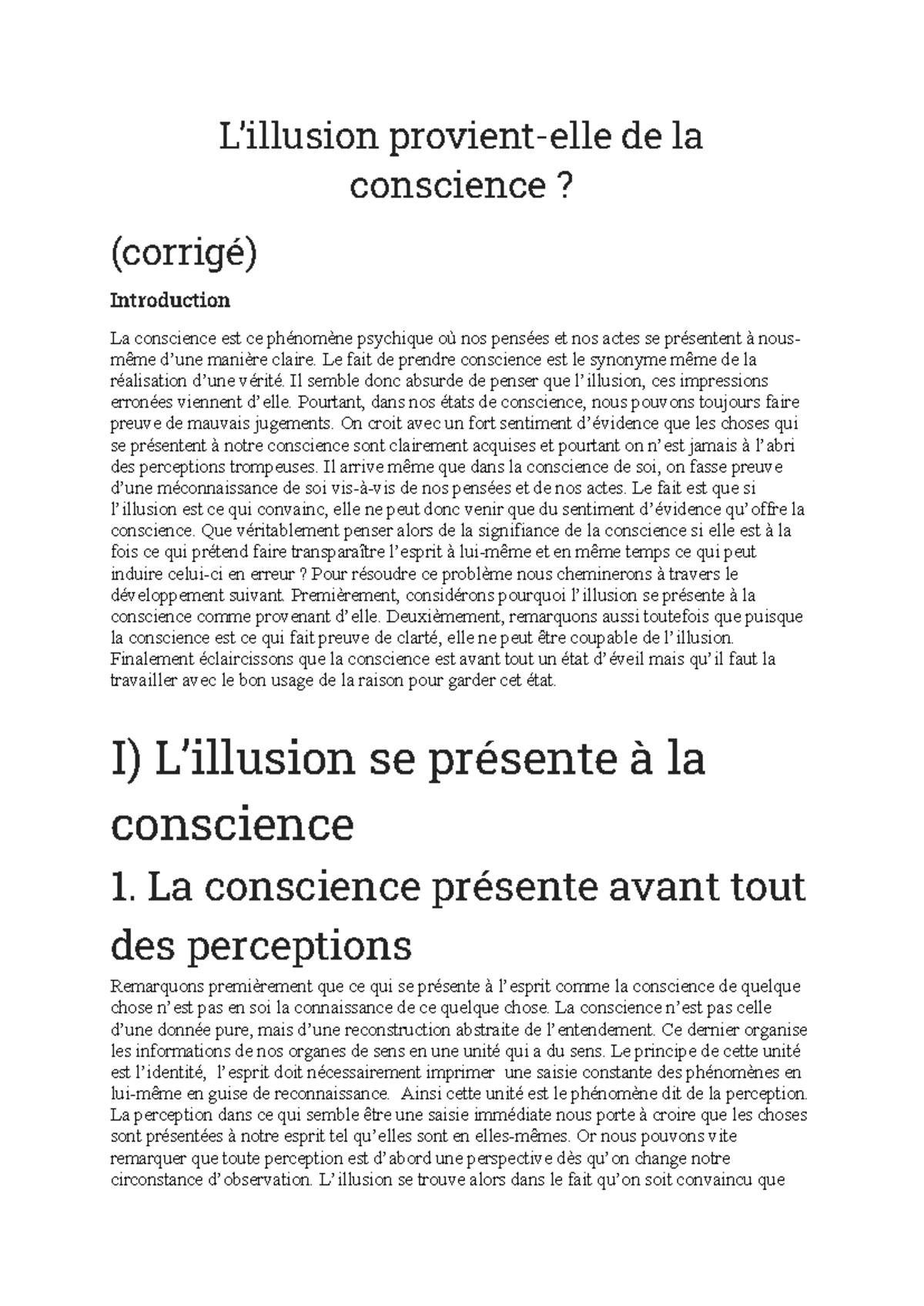 La-conscience-et-lillusion - L’illusion provient-elle de la conscience? (corrigé) Introduction ...
