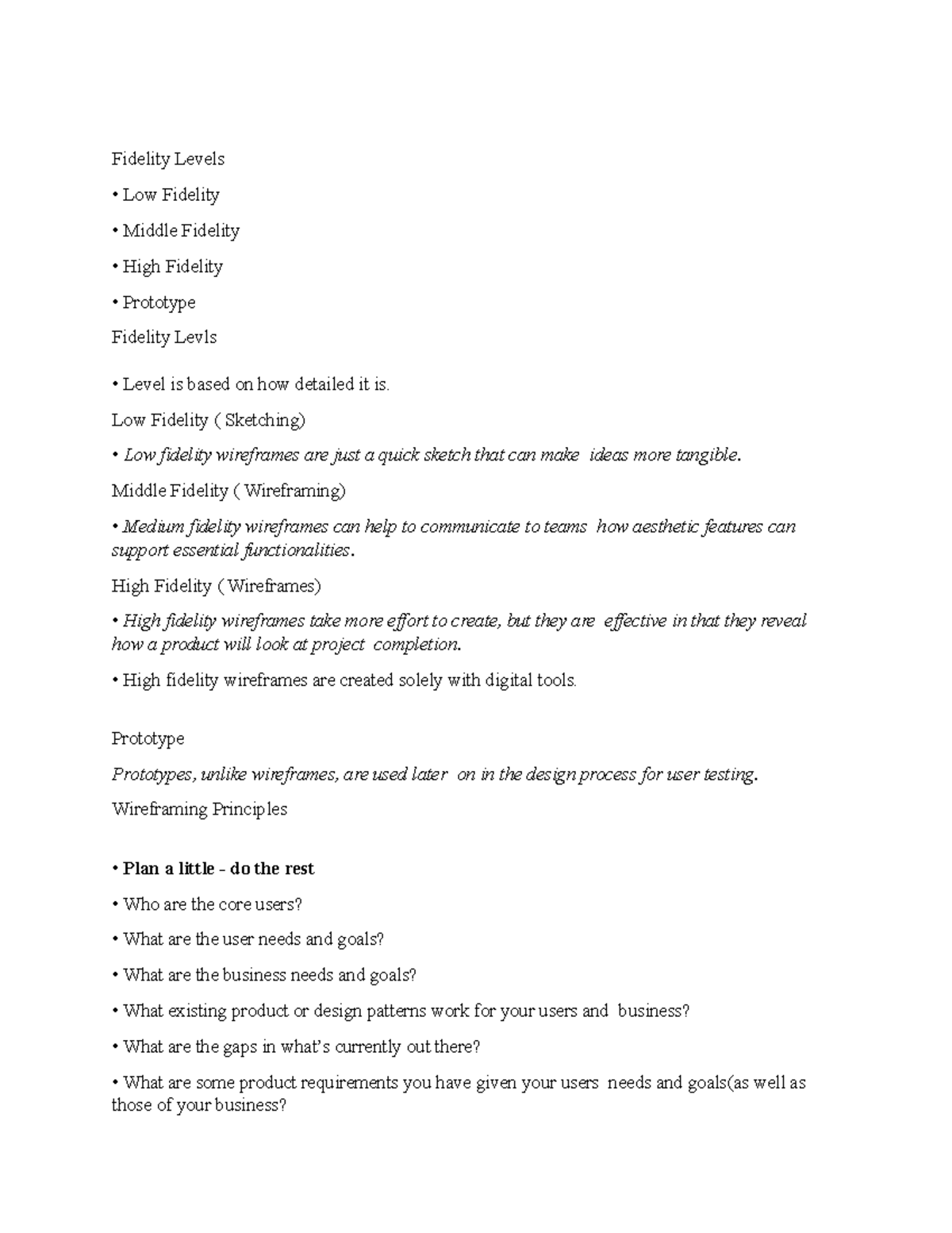 Fidelity levels - Fidelity Levels Low Fidelity Middle Fidelity High ...