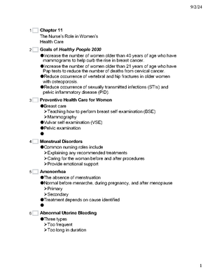Chapter 4 outline - 9/2/ Chapter 4 Prenatal Care and Adaptations to Pregnancy Preconceptual Care ...