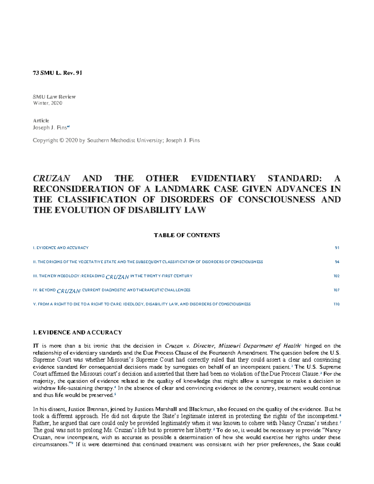 Cruzan AND THE Other Evidentiary Standard A Reconsideration OF A ...