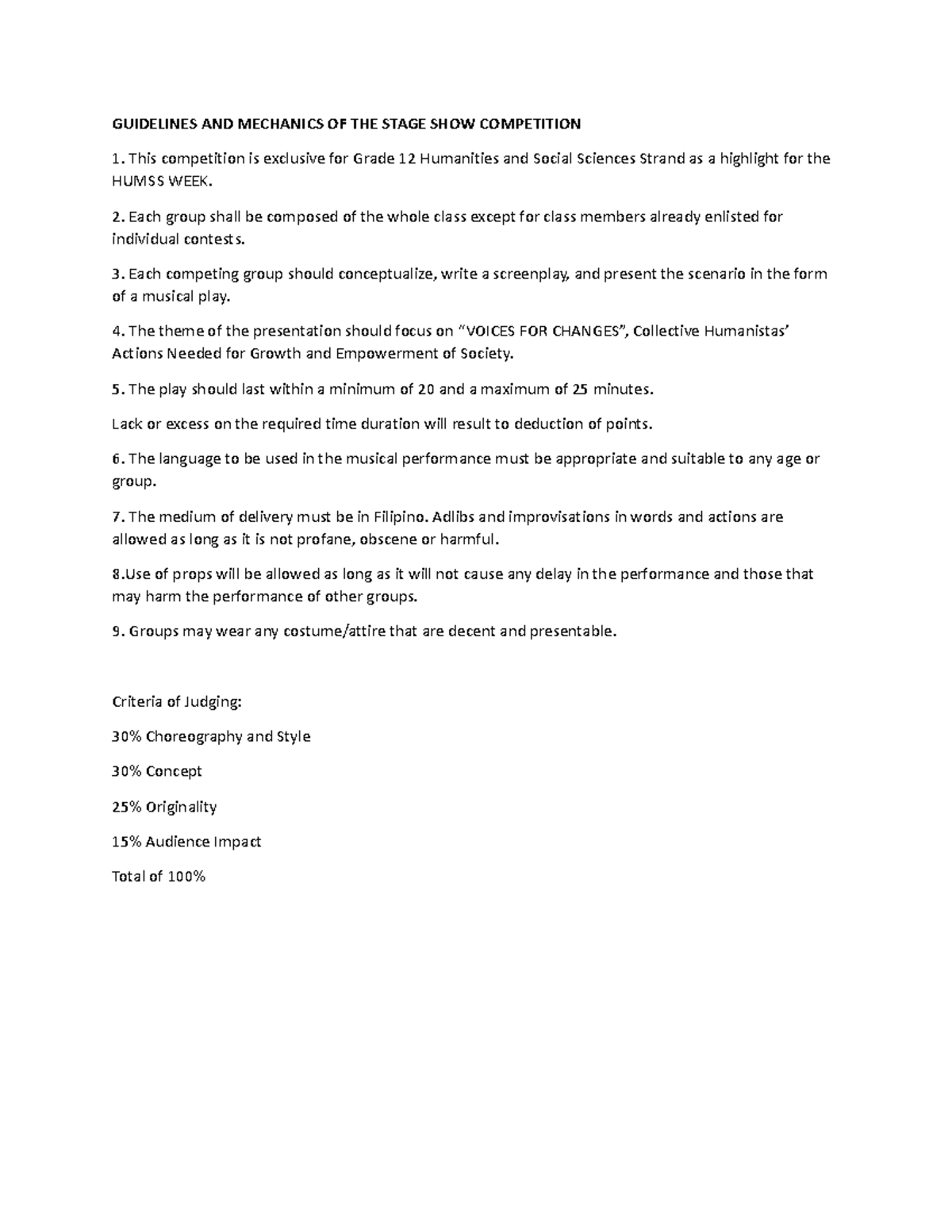 Guidelines AND Mechanics OF THE Musical PLAY Competition - GUIDELINES ...