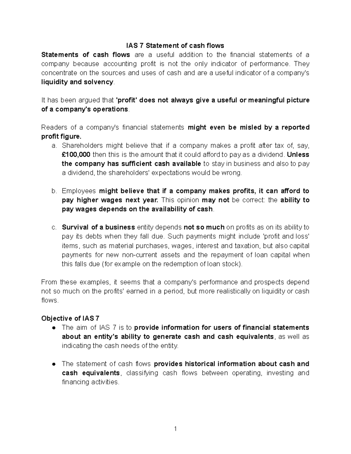 IAS 7 Statement of cash flows - Notes Only - IAS 7 Statement of cash ...