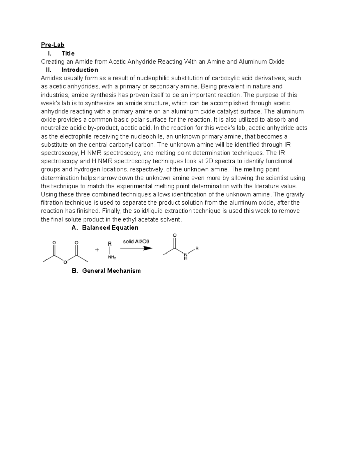 Experiment 6 - Chem 2212L - Pre-Lab I. Title Creating an Amide from ...